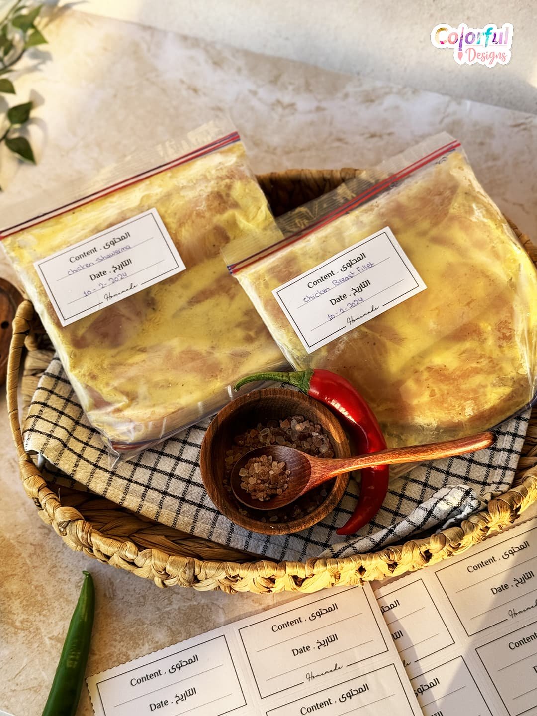 All natural fridge organizing – English & Arabic – Colorful Designs