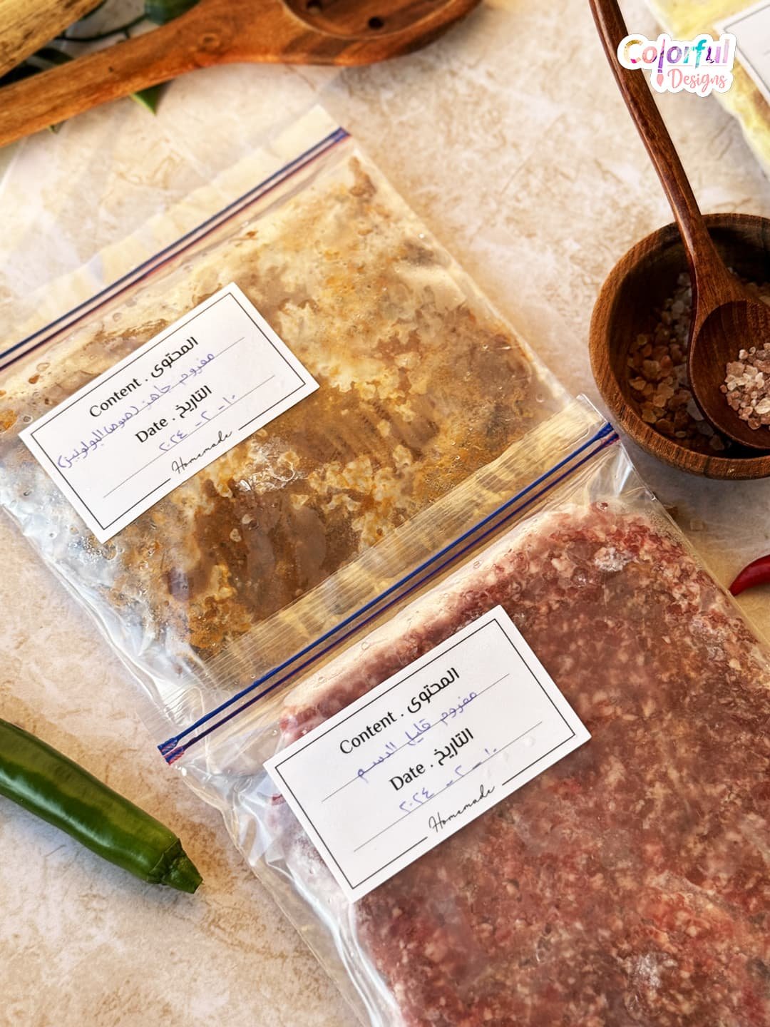 All natural fridge organizing – English & Arabic – Colorful Designs